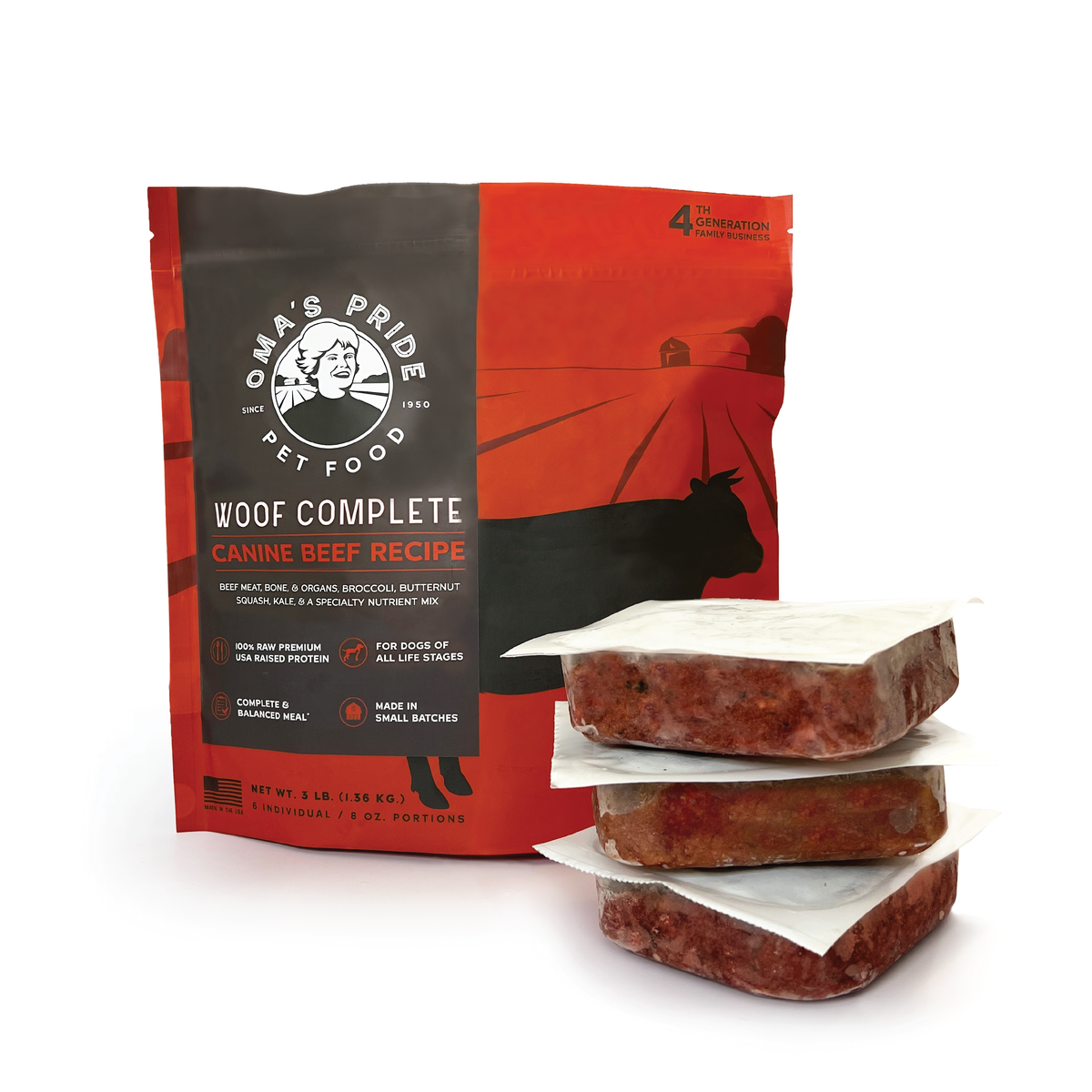Oma's Pride Woof Complete Canine Beef Recipe 3 lb – Now You're Clean